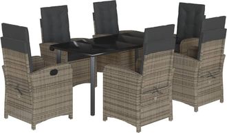 vidaXL Set Da Pranzo Da Giardino 7 Pz Con Cuscini In Polyrattan Grigio - Vidaxl