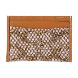 Coach Womens Leather With Signature Mesh Card Case Brown Cases