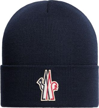 Moncler Moncler Bonnet En Laine &Agrave; Logo, Homme, Bleu, Taille: Uni