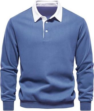 Generic Top Homme Col Revers- Sweat-Shirt &agrave; Manches Longues-Haut Grande Taille Casual avec Boutons Chemise Polyvalent Confortable Basique Blouse Automne Hiver