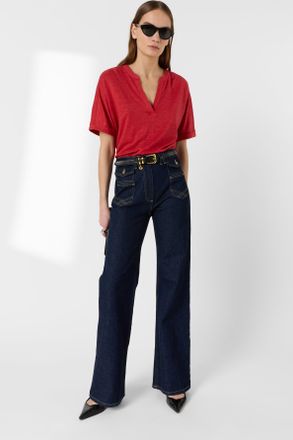 Gerard Darel T-shirt col tunisien en lin - MIORA - Rouge