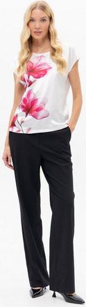 Passioni T-Shirt in wei&szlig; mit pinken Blumen Sommer T-Shirt mit pinken Blumen und Glitzersteinen