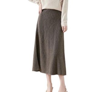 Generic Jupe mi-longue pour femme en laine mérinos douce et chaude en tricot solide, D, XXL