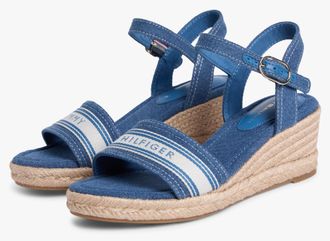 Tommy Hilfiger Keilsandalette TOMMY HILFIGER MID WEDGE ESPAD WEBBING, Damen, Gr. 37, denim, Textil, unifarben, Schuhe, Sommerschuh, Riemchensandale mit Kontrastbesat