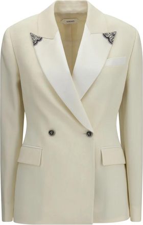 Versace Stretch Woll-Blazer mit besticktem Revers - - Jackets - Damen - Wei&szlig; - M