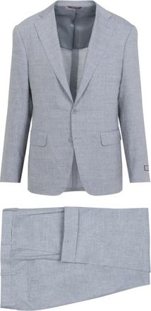 Canali Homme, Costumes, Bleu, Taille: XL Linen and Wool Suit
