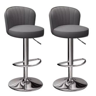 Generic Barhocker-Set (2Er-Set) mit Verstellbarer H&ouml;he, R&uuml;ckenlehne und Fu&szlig;st&uuml;tze - Gepolsterte Sitze, Robustes, Schwarz-Silbernes Metallgestell