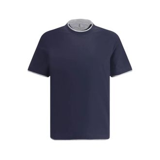 Brunello Cucinelli Cotton T-Shirt - - Tops - Herren - Blau - 2XL