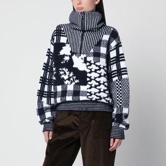 Loewe Marineblauer und wei&szlig;er Wollpullover mit Rei&szlig;verschluss