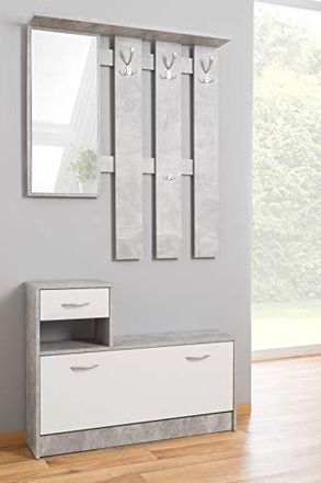 Dmora Eingangsmöbel Sargassi, Moderner Eingang, Wandgarderobe, Multifunktions-Aufbewahrungskonsole, 100x26h190 cm, Weiß und Zement