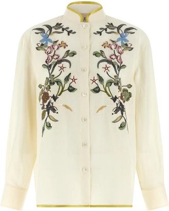 Valentino Garavani Femme, Blouses et Chemises, Beige, Taille: 38 FR Chemise en lin brod&eacute;
