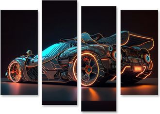 Islandburner Bild auf Leinwand futuristischen Sportwagen neon leuchtenden glänzenden Luxus Cyberpunk Auto Renne Bilder Wandbilder Poster IZJC-4erP