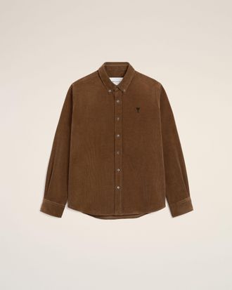 Ami Ami Paris - Chemise marron en velours Ami de Coeur Marron Chocolat - Taille : 36 - pour Homme