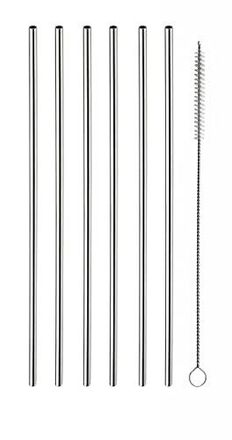 Pintinox Pintinox Lot de 6 pailles en acier inoxydable avec brosse &agrave; dents longueur 24 cm, diam&egrave;tre 5 mm
