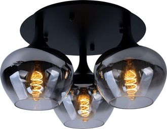 Globo Lighting Deckenlampe Deckenleuchte Rauchglas Esszimmerleuchte rund Glaskugel Schlafzimmer, Metall schwarz, 3x E27, DxH 45x25,5 cm