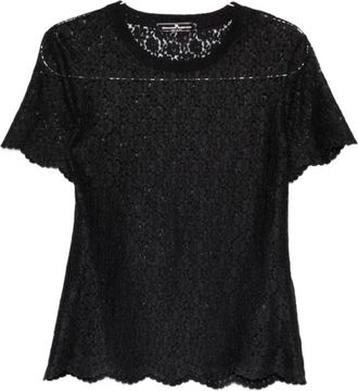 Ermanno Scervino Femme, Tops, Noir, Taille: 36 FR T-shirt &agrave; Encolure Ronde et Ourlet Festonn&eacute;
