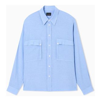 Emporio Armani Viskose- und Leinenhemd mit Taschen - - Shirts - Herren - Blau - XL