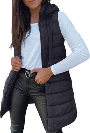 Generic Uwdiohq Manteau Femme Sans Manche, Gilet Chaud Doudoune Manche Veste Longue Hiver Capuche Zipp&eacute; Parka Blouson Avec Poches Long Grande Taille Manteaux 