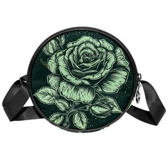 Generic Sac &agrave; bandouli&egrave;re Circle pour femme, petit sac &agrave; bandouli&egrave;re vert et noir, avec fermeture &eacute;clair, bretelles r&eacute;glables, sac &agrave; main rond d&eacute;contract&eacute; pou