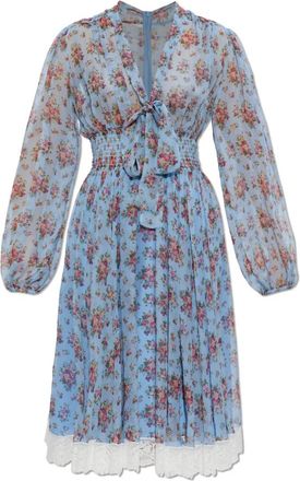 Dolce & Gabbana Femme, Robes, Bleu, Taille: 36 FR Robe en mousseline &agrave; imprim&eacute; petits bouquets de fleurs