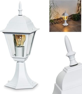 HOFSTEIN Außenwegeleuchte Naofe, Außenlampe in antikem Look, Metall/Glas in Weiß/Klar, Retro/Vintage Gartenlampe 40 cm, Wegeleuchte, Klarglas-Scheiben für Terr