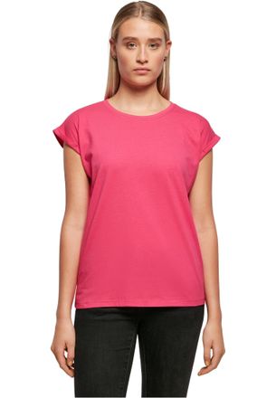 Build Your Brand Damen T-Shirt Ladies Extended Shoulder Tee, lang geschnittenes T-Shirt für Frauen, Baumwolle, Hibiskus pink, XXL
