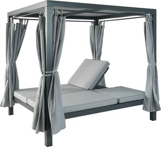 Mendler Lounge-Gartenliege HWC-J66, XL Sonnenliege Bali-Liege Doppelliege Outdoor-Bett Daybed, 10cm-Polster Olefin - grau