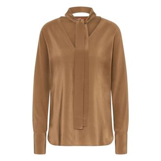 Max Mara Seiden Cr&ecirc;pe de Chine Bluse mit Krawatte - - Blouses & Shirts - Damen - Beige - S