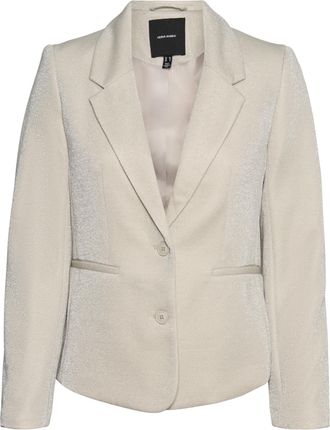 Vero Moda Damen VMSHALI LS Fitted Shiny Blazer, Pumice Stone/Detail:Silver Lurex, 64