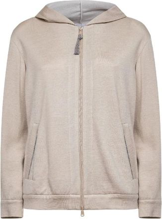 Brunello Cucinelli Femme, Sweatshirts et sweats &agrave; capuche, Rose, Taille: 42 FR Veste &agrave; capuche zipp&eacute;e en coton et soie