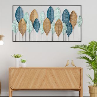 Hanah Home Elegant Decorative Metal Wall Accessory, 115 x 3 x 60 cm | 100% Metal (0.8 mm) | Hand-Painted Unique Design with Natural Leaf Veins | Perfect for Home