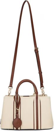 Oltre Femme, Sacs, Beige, Taille: ONE Size Sac tonneau bicolore avec breloque