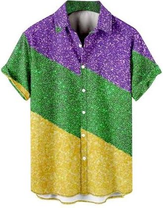 Generic Costume de carnaval pour homme - Chemise &agrave; manches courtes - Chemise de loisirs avec boutonni&egrave;re - Chemise de vacances &agrave; revers - V&ecirc;tement de f&ecirc;te - B