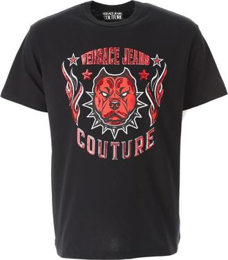 Versace Jeans Couture Homme, Tops, Noir, Taille: S T-shirt avec imprim&eacute; bouledogue