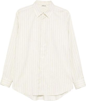 Auralee Homme, Chemises, Beige, Taille: 2XL Cotton Silk Stripe Shirt