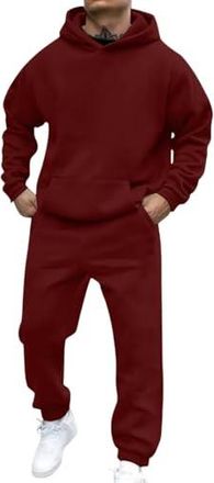 Generic Sweat &agrave; capuche 2 pi&egrave;ces pour homme, surv&ecirc;tement dentra&icirc;nement en flanelle pour homme, bordeaux, XXL