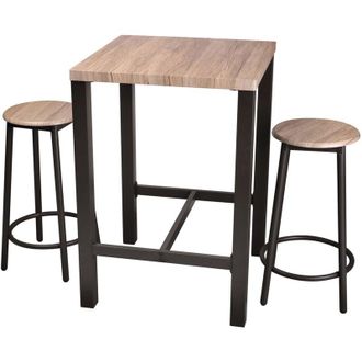 M&S Collection M&s - Ensemble table et 2 tabourets ronds en bois naturel et m&eacute;tal noir - darcy