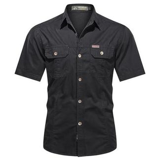 Generic Chemises pour homme adulte en coton, chemise &agrave; manches courtes, grande taille, chemise de travail ajust&eacute;e, chemise boutonn&eacute;e, v&ecirc;tements de travail r&eacute;s