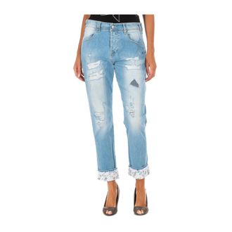 Met Met, Femme, Jeans, Bleu, Taille: W26 Jean coupe droite avec effet usé