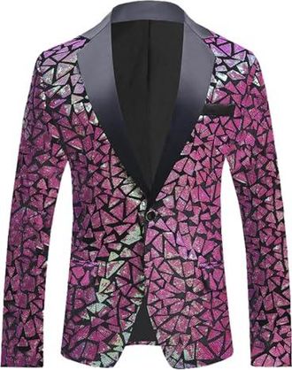 Generic Veste en velours pour homme avec motif mosa&iuml;que &agrave; paillettes - Veste de costume &agrave; paillettes avec col ch&acirc;le pour chanteur de sc&egrave;ne Showmaster - Blazer