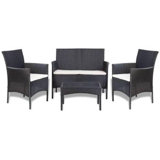 vidaXL 4-tlg. Garten-Lounge-Set mit Auflagen Poly Rattan Schwarz Vidaxl