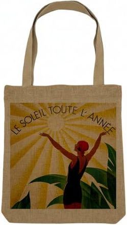 Fabulous Sac Shopping Tote Bag Aspect Lin - Cote dAzur Art Deco Affiche Ancienne Vintage - Sac de Courses Toile Epaisse 360g Beige Naturel Cabas Port&eacute; Epaule S