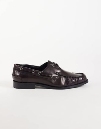 Asos chaussures bateau &agrave; lacets avec fronces en bordeaux-Rouge