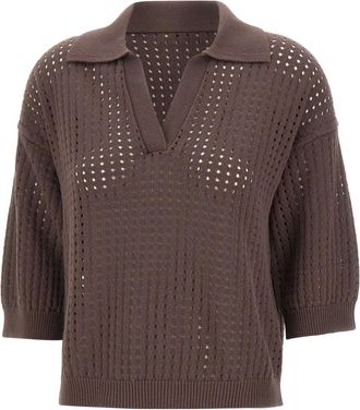 KANGRA Femme, Pulls, Brun, Taille: 36 FR Polo ajour&eacute;