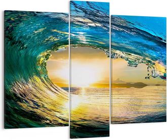 Arttor Mehrteilige Bilder auf Leinwand Ozean Welle Sonne Klima Leinwandbild 95x80cm Wandbilder Dekoration Wohnzimmer Schlafzimmer Set 3 teilige Groß Wanddeko