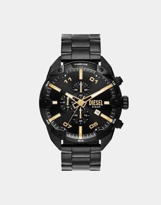 Diesel Spiked Chronograph - Herren-Uhr aus schwarzem Edelstahl, DZ4644