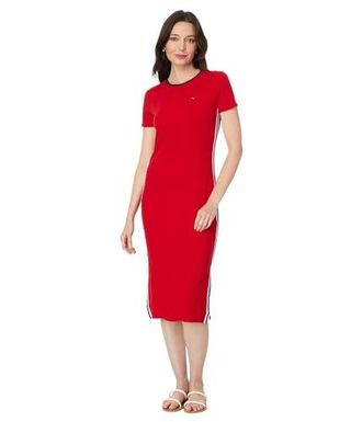 Tommy Hilfiger Short Sleeve Soft Everyday Sport Dress Robe décontractée, Rouge écarlate, L (Lot de 5) Femme