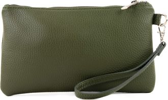 modamoda.de T193 Damen Leder Clutch Handgelenktasche Kosmetiktasche Klein handmade in Italy, Farbe:Olivgr&uuml;n