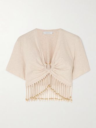 Paco Rabanne T-shirt Raccourci En Jersey De Coton &Agrave; Ornements Et &Agrave; Franges - Neutres