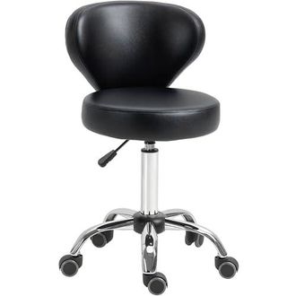 HOMCOM &agrave; Roulette de Massage - Tabouret de Travail pivotant 360&deg; - Assise r&eacute;glable 49-64H cm, Dossier Ergonomique - m&eacute;tal chrom&eacute; rev&ecirc;tement synth&eacute;tique Noir